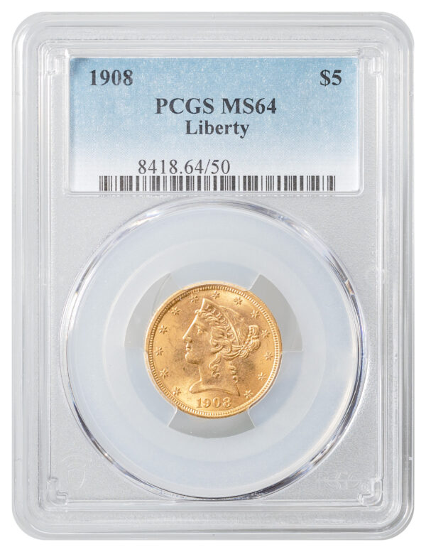 Liberty Head $5 – Type 2 With Motto 1908 $5 PCGS MS-64 Liberty – Rarcoa ...